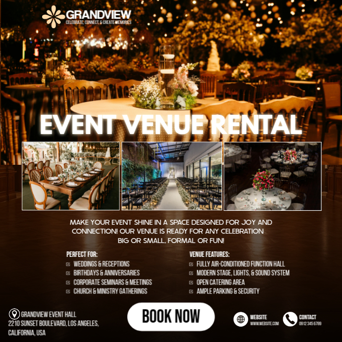 Plantilla de Event Venue Rental Night Celebration Flyer Template ...