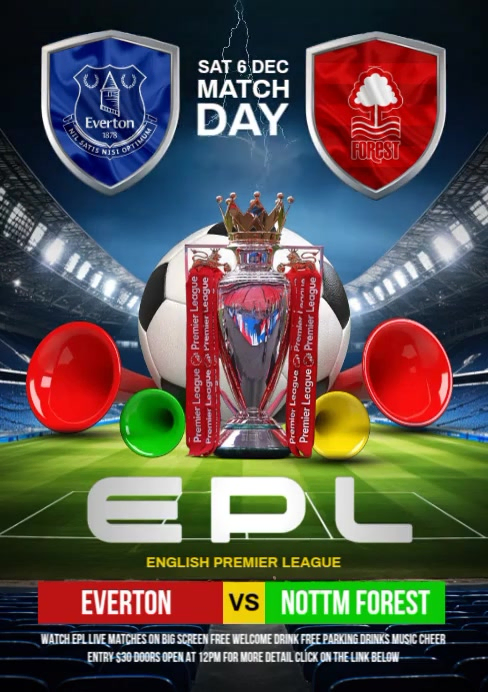Plantilla de Everton vs Nottingham Forest | PosterMyWall