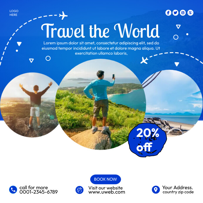 explore the world travel social media post de Template | PosterMyWall