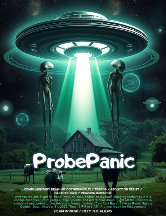 Copy of Extraterrestrial alien abduction invasion Halloween probe flyer ...