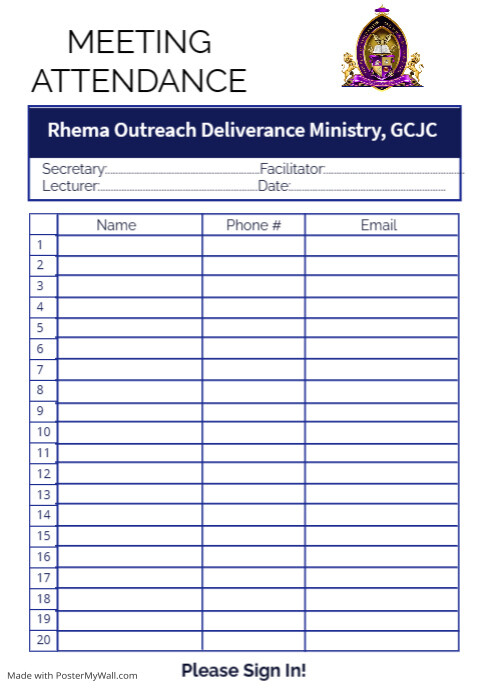 Attendance sheet A4 pdf | PosterMyWall