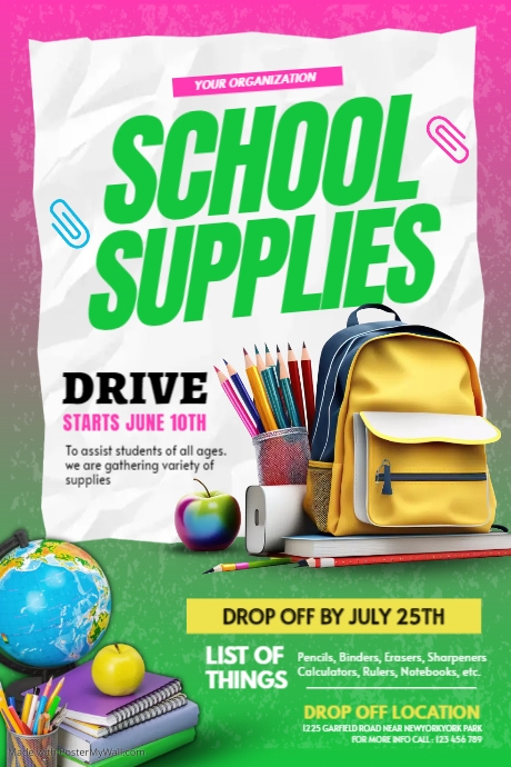 School supplies drive template | PosterMyWall