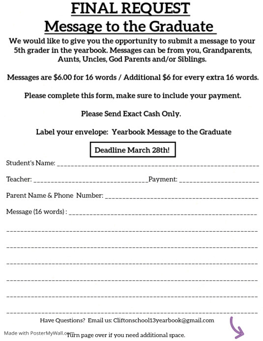 YEARBOOK GRADUATE MESSAGE FLYER | PosterMyWall