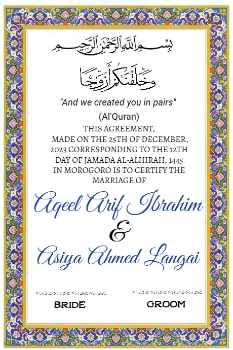 Nikah Certificate / Marriage Certificate | PosterMyWall