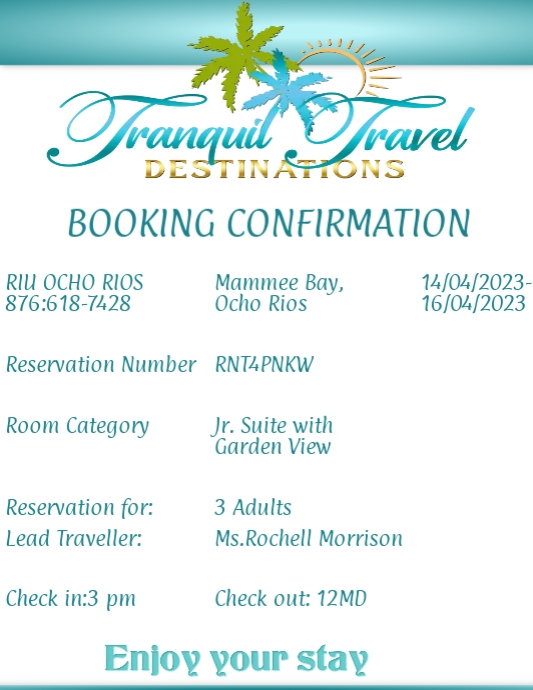 Copy of RESERVATION for Rochelle Morrison | PosterMyWall