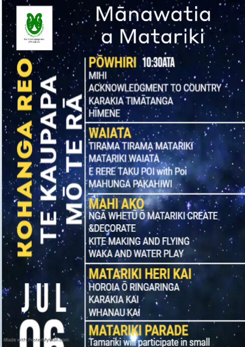 Matariki Kohanga shedule | PosterMyWall