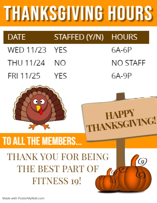 THANKSGIVING HOURS.WICKLIFFE | PosterMyWall