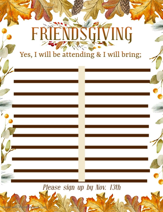 Thanksgiving Guest List Sign up List | PosterMyWall