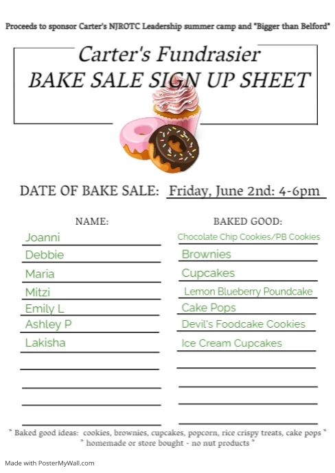 Copy of Church Fellowship Bake Sale Sign up Sheet | PosterMyWall