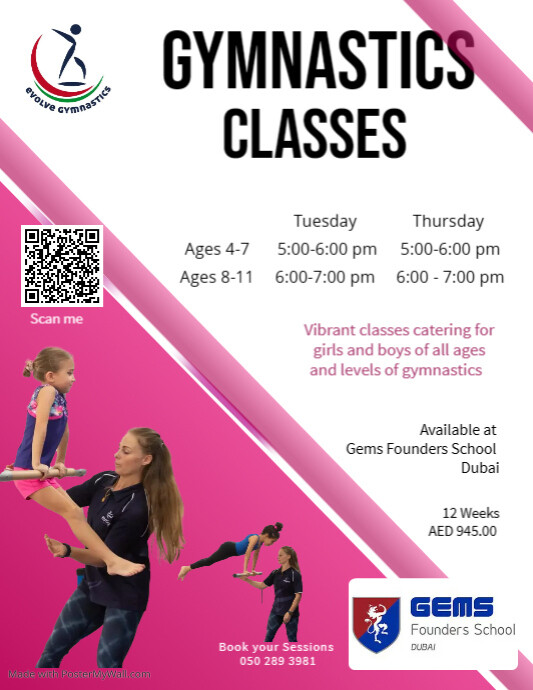 Pink and white Gymnastics center advertisemen (5) | PosterMyWall