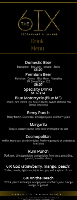 Copy of The 6IX Drink Menu | PosterMyWall
