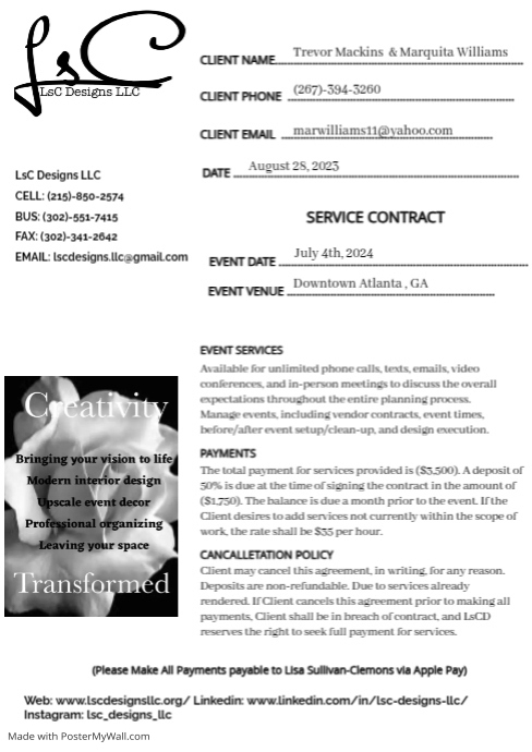 LsC Designs LLC Contract | PosterMyWall