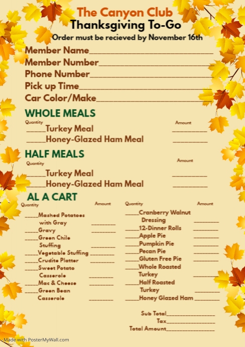 Thanksgiving 2021 Order Form | PosterMyWall