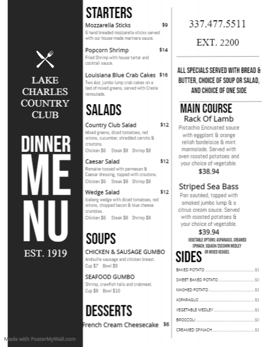 dinner menu | PosterMyWall