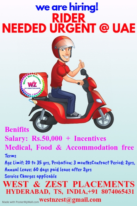 Copy of Food Delivery Rider Needed Hiring | PosterMyWall