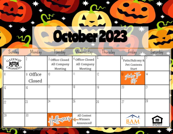 Copy of Gateway Crossing Oct 2023 Calendar of Events | PosterMyWall