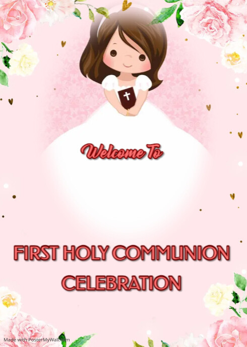 Copy of Girl communion invitation pink theme | PosterMyWall