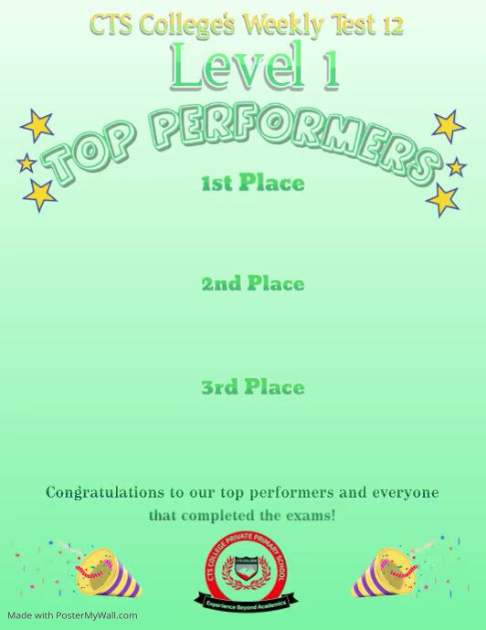 Weekly Test Top Performers: Level 1 | PosterMyWall