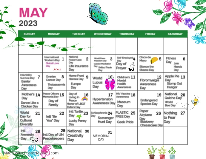 May 2023 Month Events Calendar | PosterMyWall