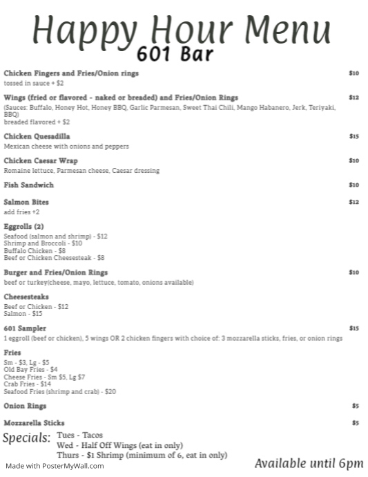 Happy Hour Menu | PosterMyWall
