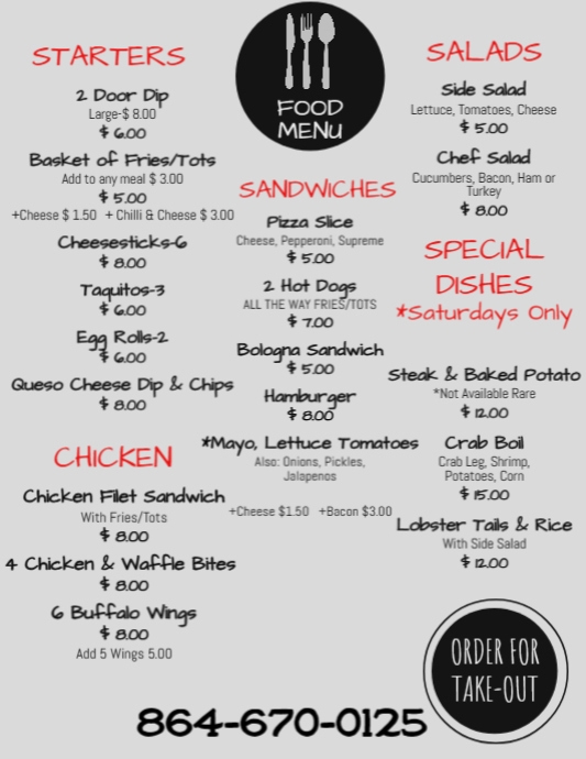 2 DOOR Menu | PosterMyWall