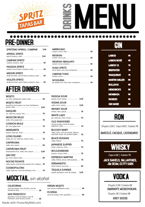 Menu drink list | PosterMyWall