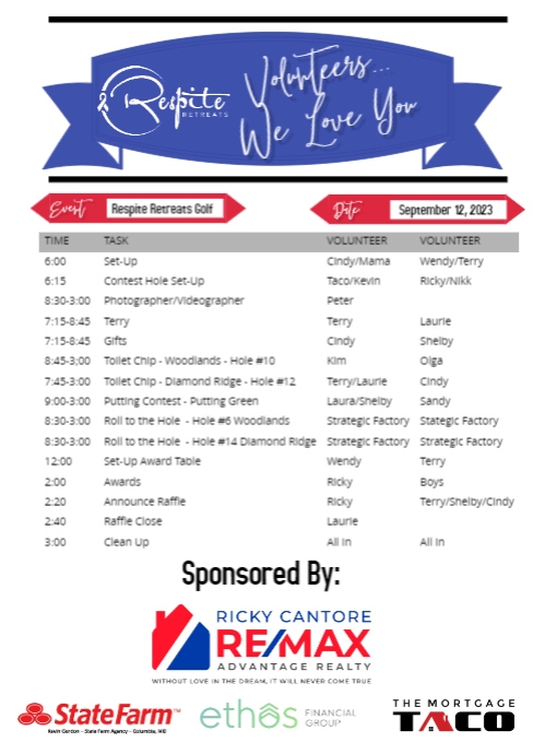 Respite Retreats Volunteer Tasks | PosterMyWall