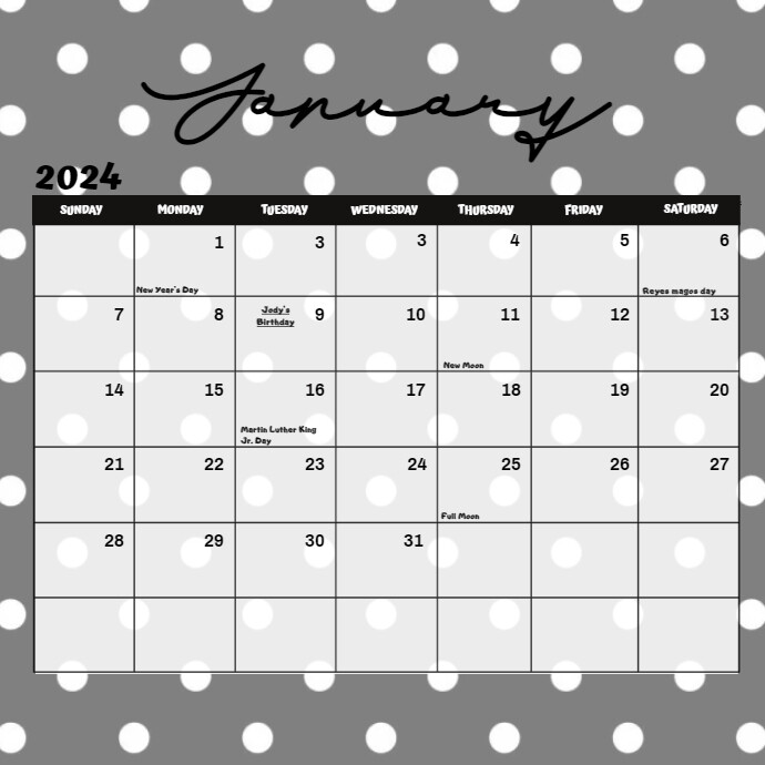Copy of January 2024 Monthly Events Calendar | PosterMyWall