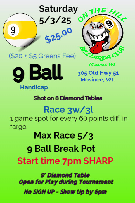 Copy of 9 ball hdcp | PosterMyWall