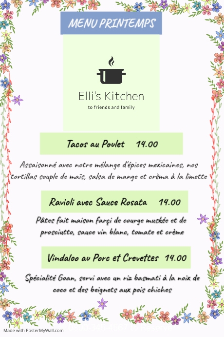 Copy of Copy of Spring Menu Template | PosterMyWall