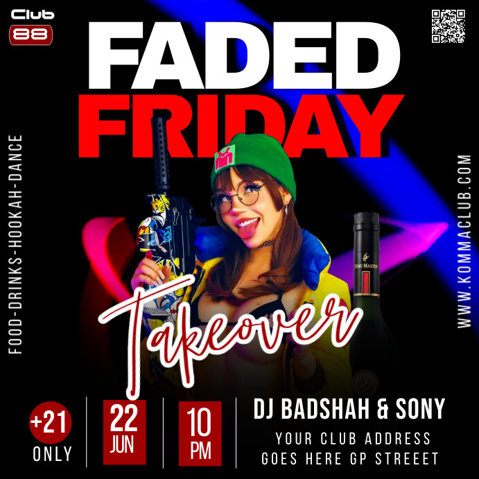 faded friday takeover night party Template | PosterMyWall