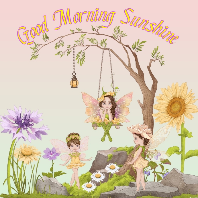 Fairies on a Swing in Fairyland Good Morning Template | PosterMyWall