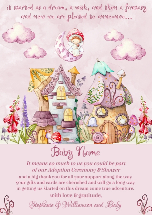 Copy of Fairy-Tale Baby Girl Adoption Thank You Card | PosterMyWall