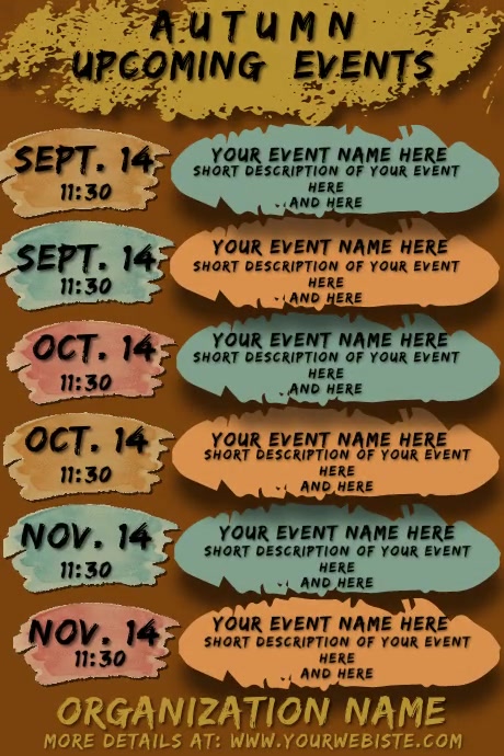 Fall Autumn Artsy Events Calendar Template | PosterMyWall
