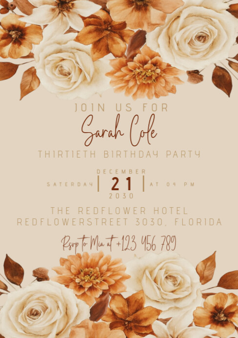 Copy of fall/autumn floral birthday party invitation | PosterMyWall