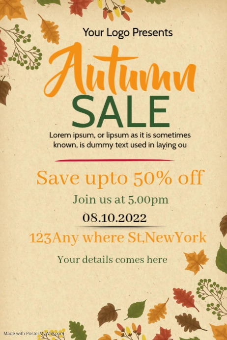 fall autumn sale poster Template | PosterMyWall
