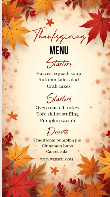 Fall/autumn Thanksgiving Special Menu Instagram Story Template ...