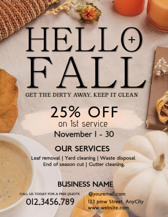 Fall Cleaning Service Flyer – Autumn Yard & Gutter Cleanup Promo ...
