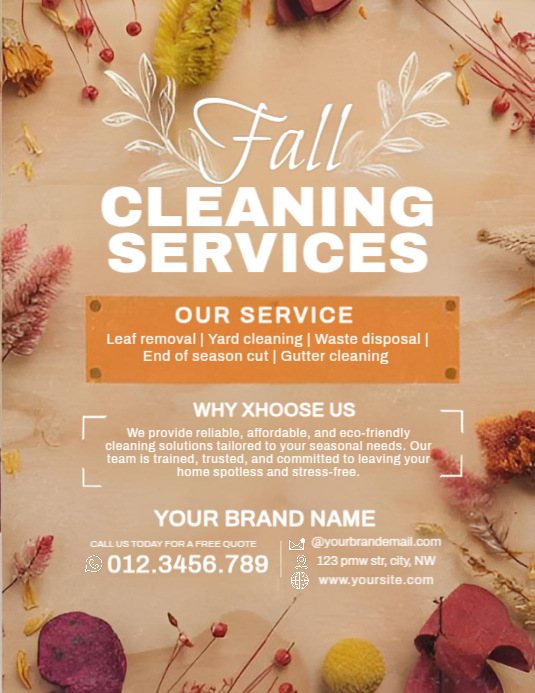 Fall Cleaning Services Flyer – Seasonal Yard & Home Cleanup Promotion ...