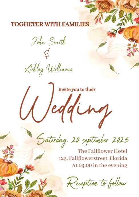 Fall flower wedding invitation Template | PosterMyWall
