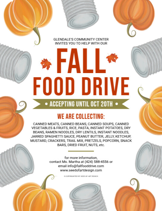 Fall Food Drive Pumpkins & Canned Food Donation Flyer Template ...