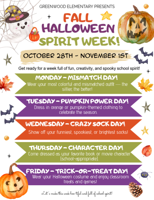 Fall Halloween School Spirit Week Template | PosterMyWall