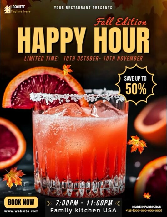 Plantilla de Fall Happy Hour Flyer Template – Autumn Drink Specials ...