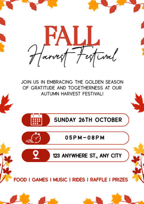 Fall Harvest Festival invitation Flyer A4 Template | PosterMyWall