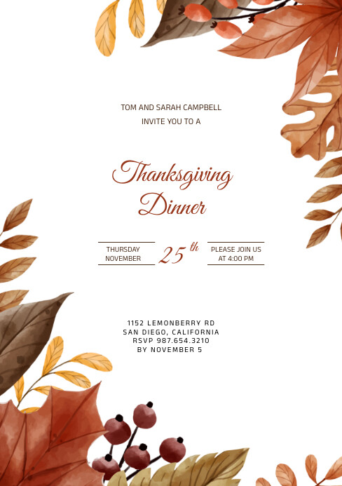 Fall Leaves Orange Thanksgiving Invitation Template | PosterMyWall