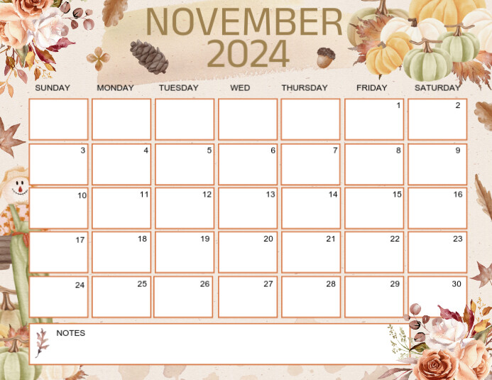 FALL November 2024 Calendar Template | PosterMyWall