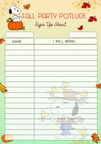 Halloween Party Potluck Sign up Sheet Snoopy Template | PosterMyWall