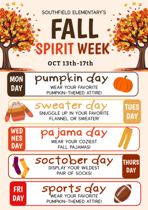 Fall School Spirit Week A4 Template | PosterMyWall