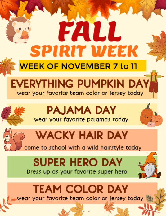 fall spirit week Template | PosterMyWall