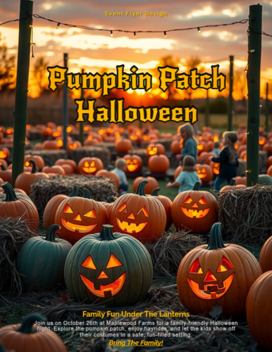 Family friendly pumpkin patch halloween flyer editable template ...